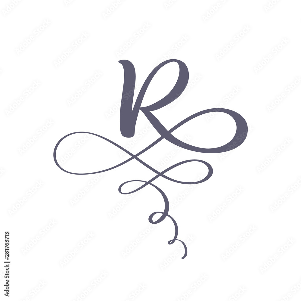 Vector Hand Drawn calligraphic floral R monogram or logo. Uppercase ...
