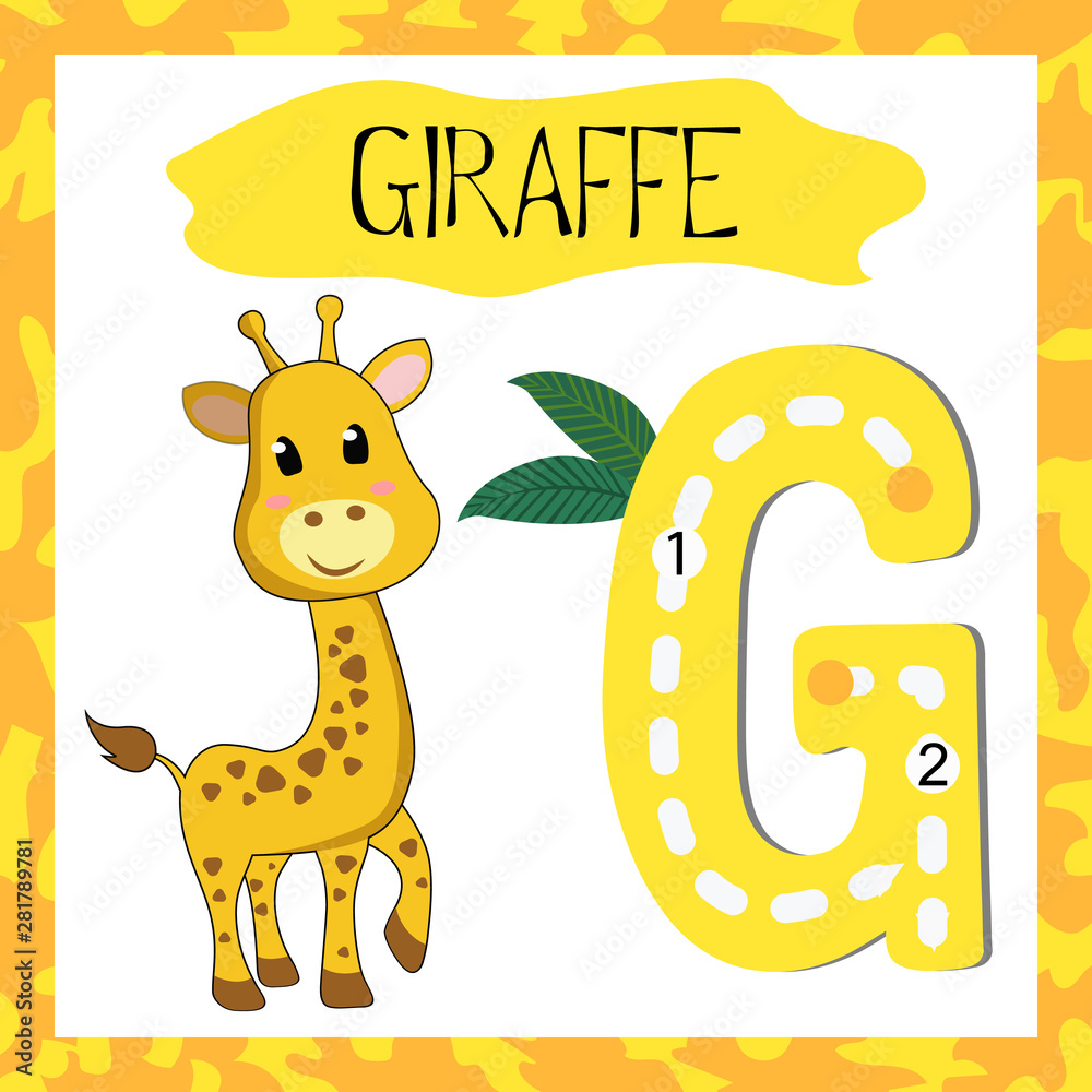 Стоковий вектор Letter G uppercase cute children colorful zoo and ...