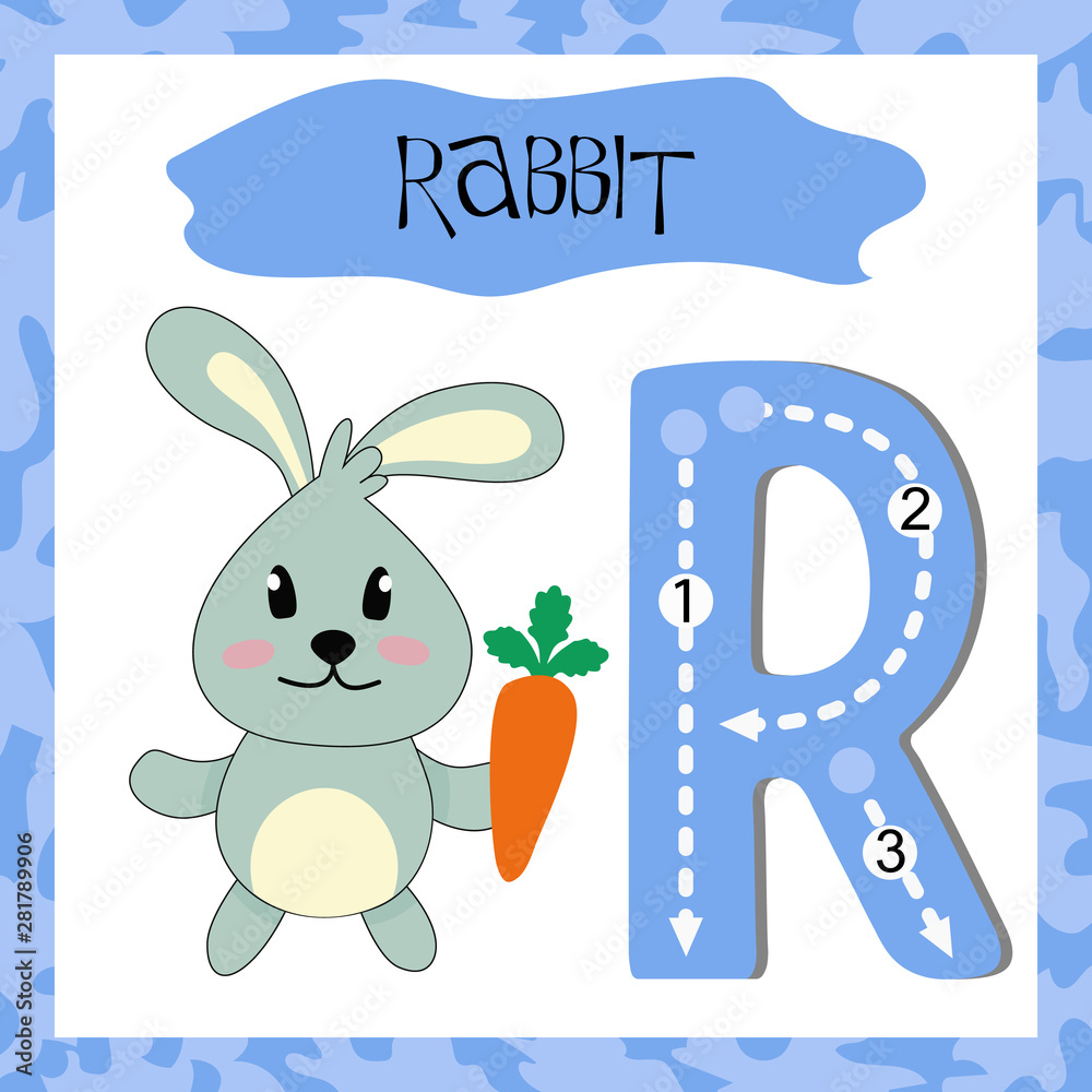 Letter R uppercase cute children colorful zoo and animals ABC alphabet ...