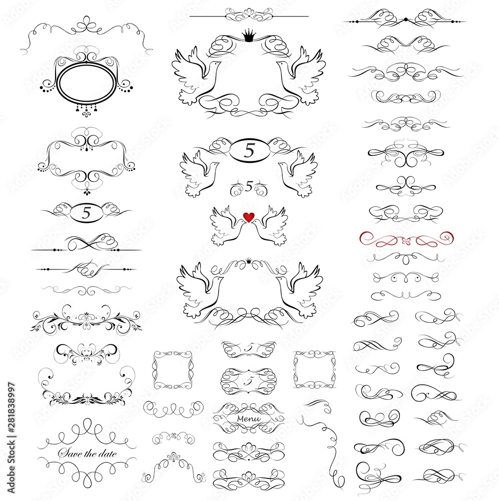 Vector de Stock Collection of beautiful frames, vignette, scroll and ...