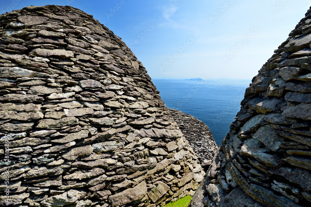 Skellig Michael or Great Skellig, home to the ruined remains of a ...