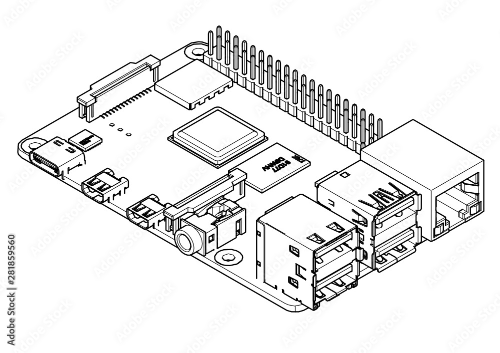 Stock-Vektorgrafik „Raspberry Pi 4 Model B board Silhouette“ | Adobe Stock