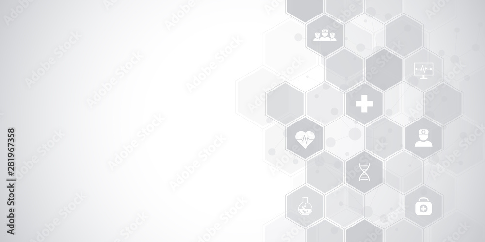 Abstract medical background with flat icons and symbols. Template ...