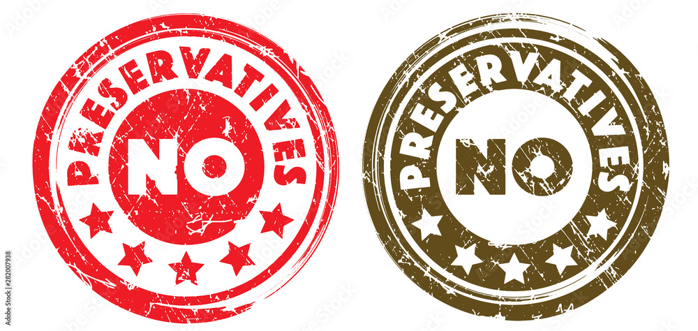 No Preservatives stamps in red and brown colors. Grunge texture. Vector ...