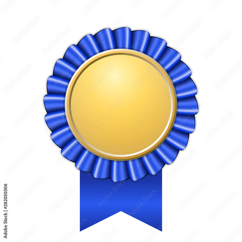 Award ribbon gold icon. Golden blue medal design isolated on white ...