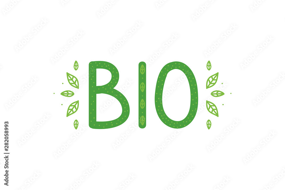 Vector hand drawn cartoon style lettering word bio isolated on white ...