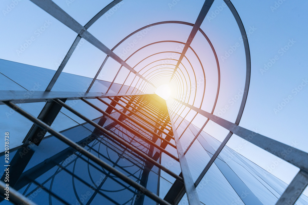 Stairway to Heaven concept. Fire escape staircase of modern shopping ...