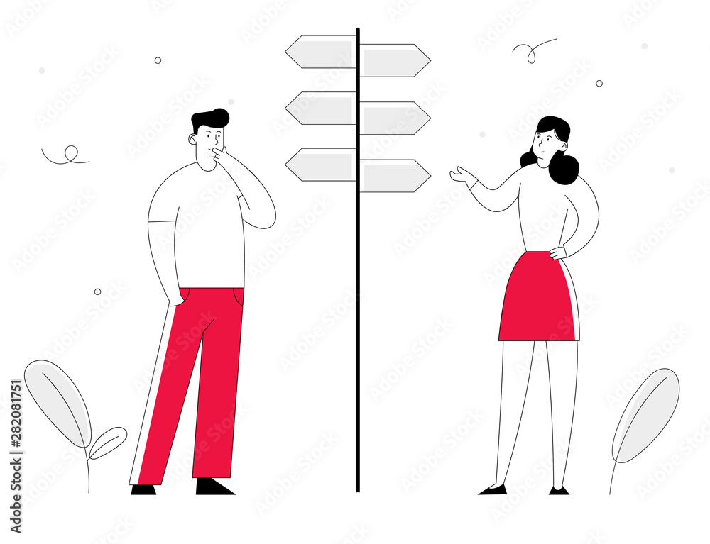 Businessman and Businesswoman Stand on Crossroad Fork Pointer Making ...