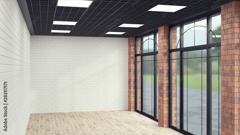 Modern empty space store, great design for any purposes. Realistic 3d ...