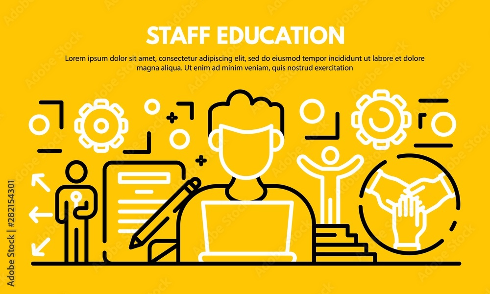 School staff education banner. Outline illustration of school staff ...