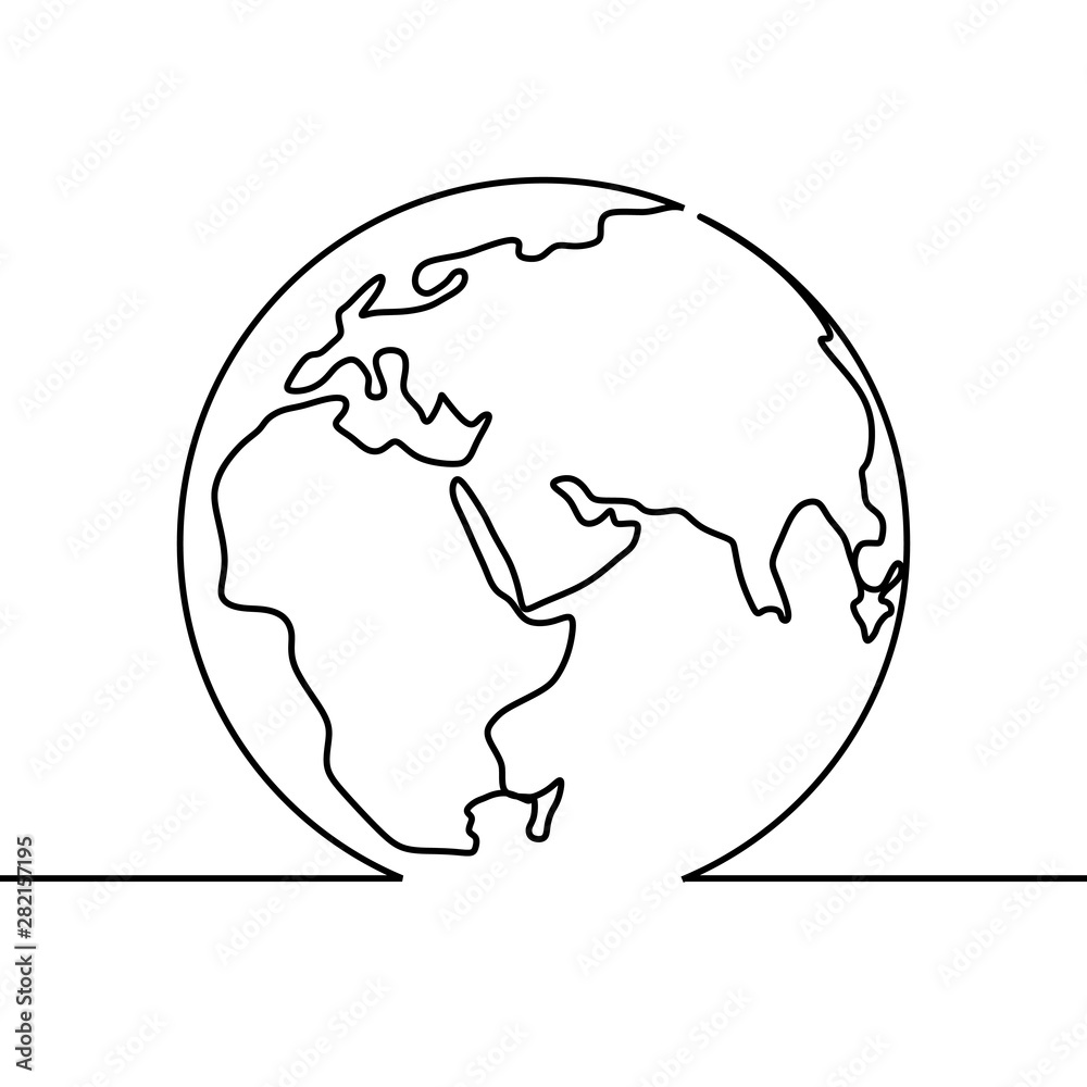 World map continuous line drawing of earth globe minimalist design ...