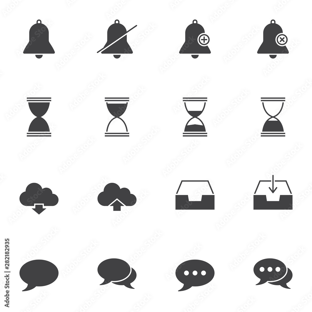 User interface vector icons set, modern solid symbol collection, filled style pictogram pack ...