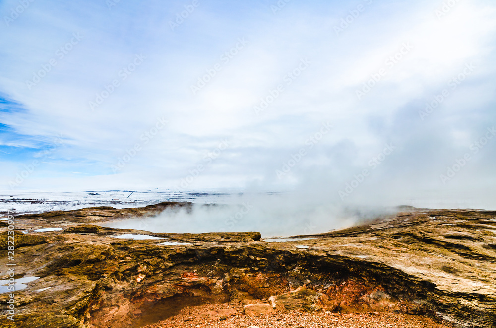 Steaming hot spring at Geysir hot spring area in Iceland Stock Photo ...