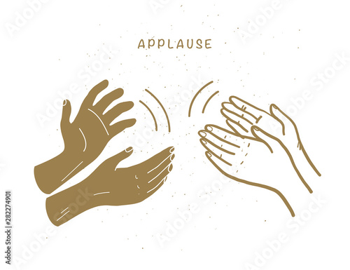 Vector illustration of applause hand drawn doodle human hands clapping isolated on white ...