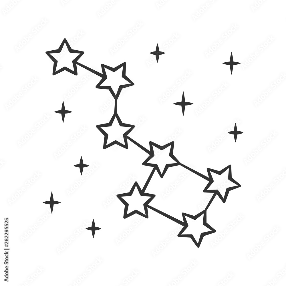 Constellation linear icon. Group of stars. Big dipper. Ursa Major. Starry night sky. Study of ...