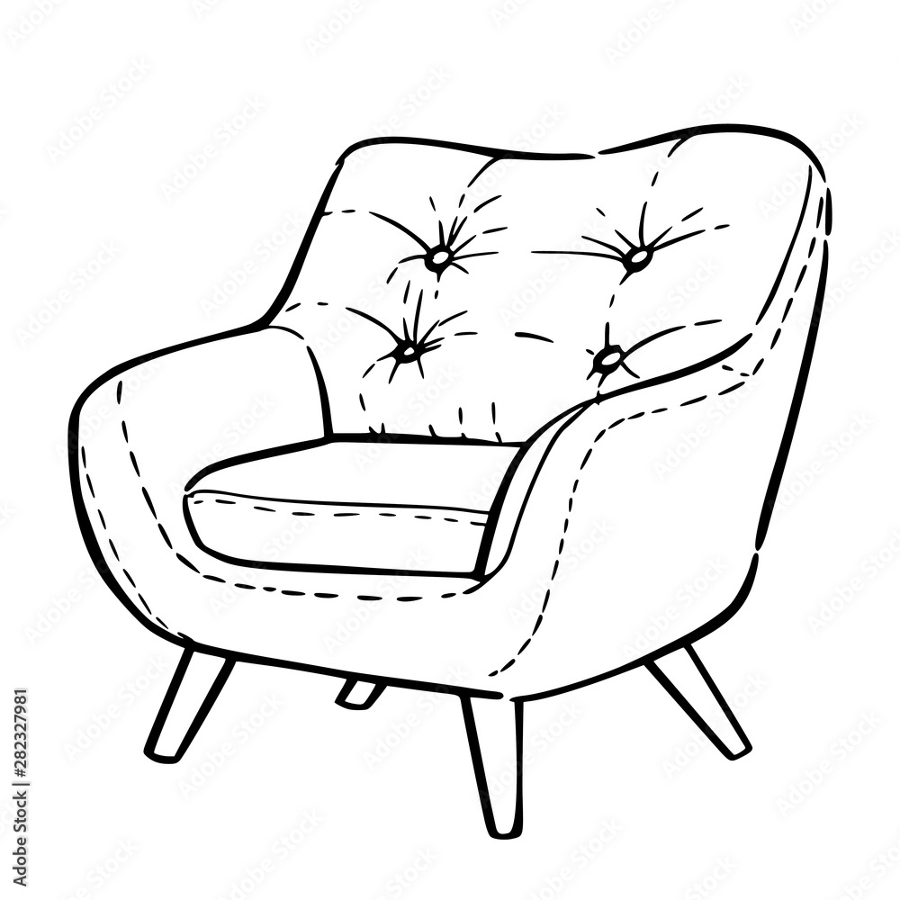 Armchair outline doodle illustration. Coloring page with furniture on ...