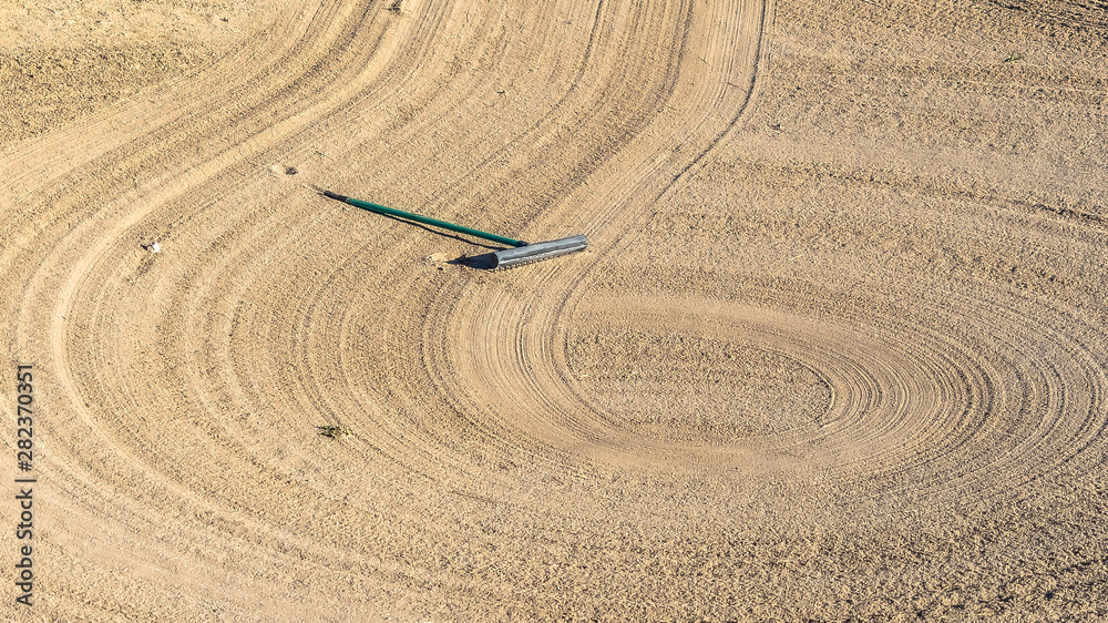 Panorama Close up of golf course sand bunker with a circular pattern ...