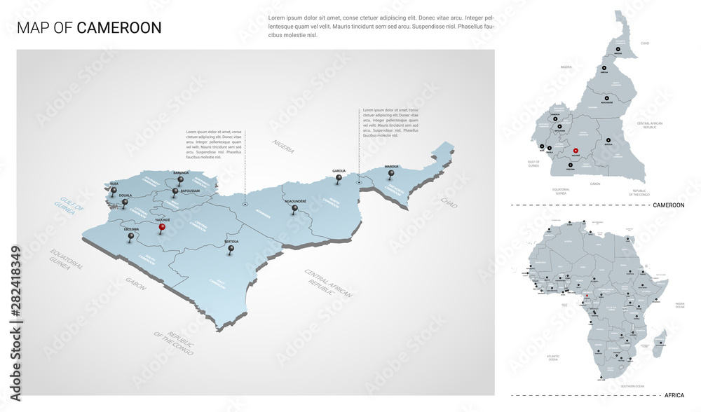 Vector set of Cameroon country. Isometric 3d map, Cameroon map, Africa ...