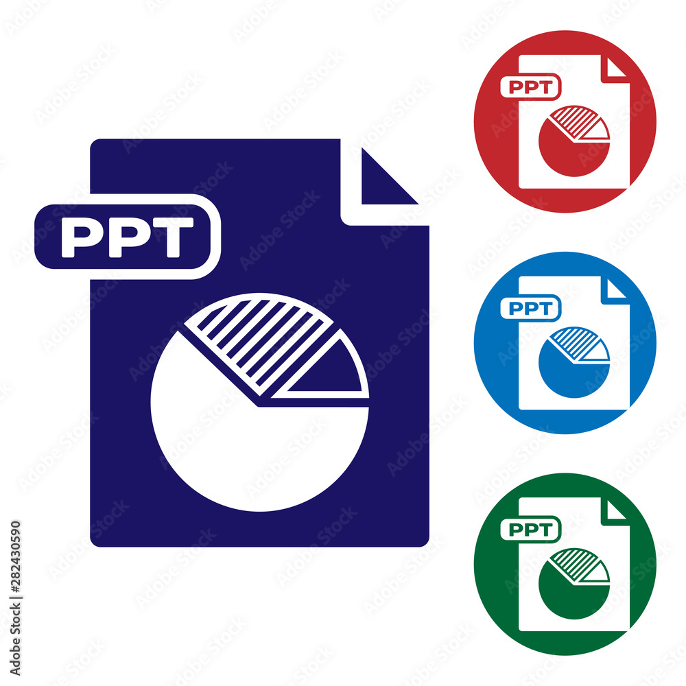 Blue PPT file document. Download ppt button icon isolated on white ...