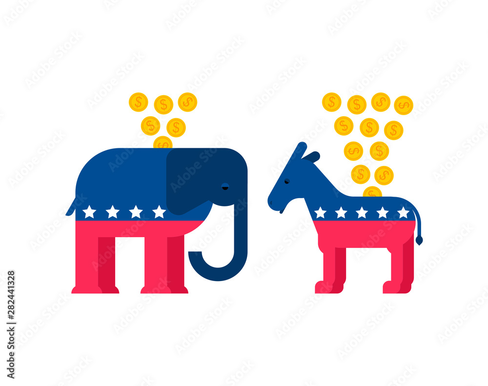 Elephant and Donkey moneybox. Republican and Democrat party USA. Vector ...