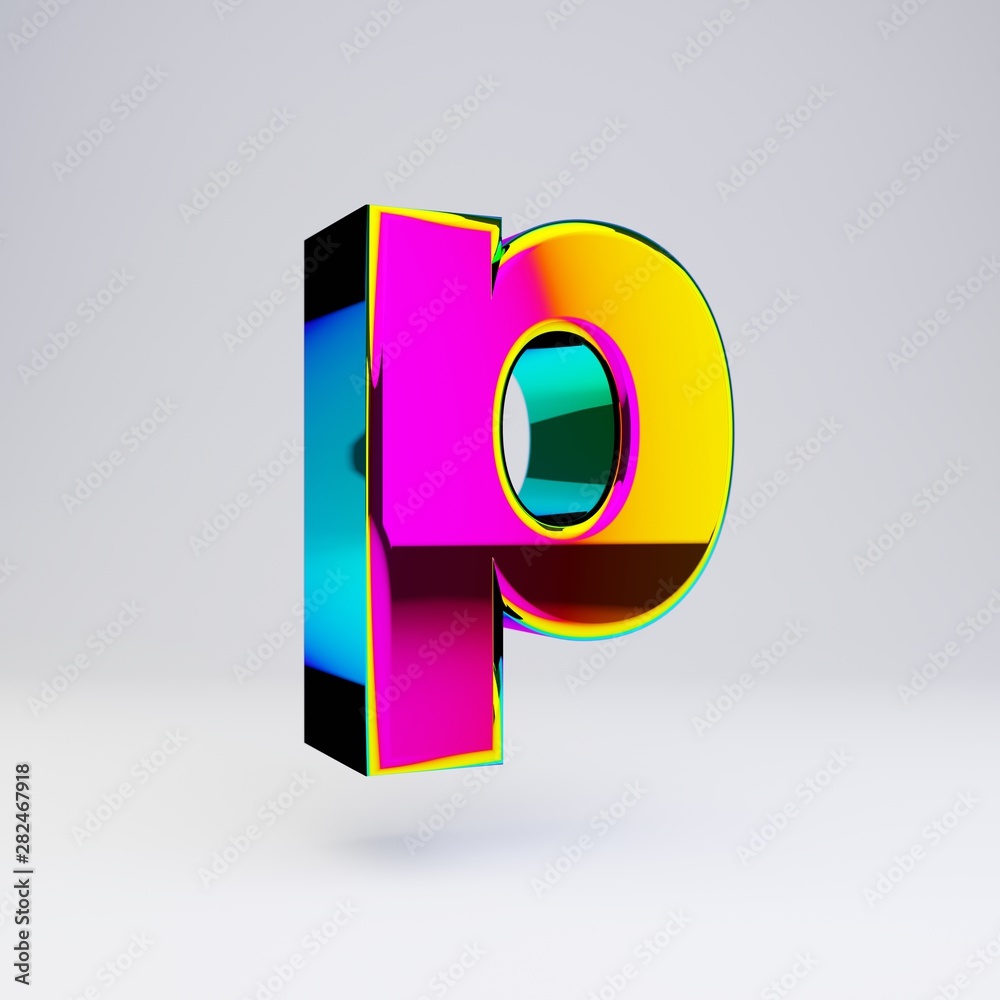 Holographic 3d letter P lowercase. Glossy font with multicolor ...