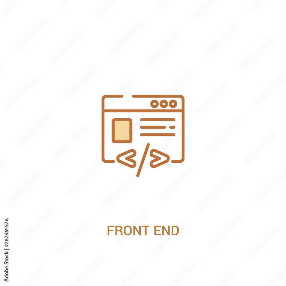 front end concept 2 colored icon. simple line element illustration. outline brown front end ...