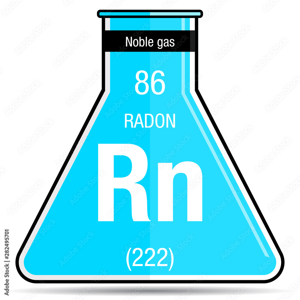 Radon symbol on chemical flask. Element number 86 of the Periodic Table ...