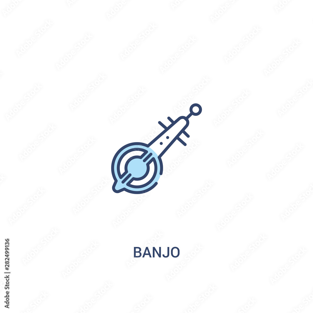 banjo concept 2 colored icon. simple line element illustration. outline blue banjo symbol. can ...
