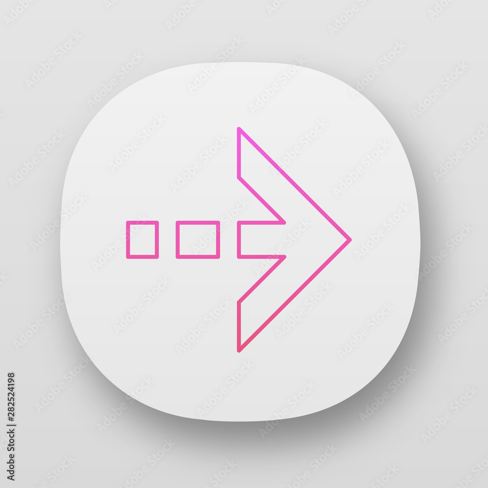 Arrow with dotted dash line app icon. East direction. Arrow indicating rightward. Next, forward ...