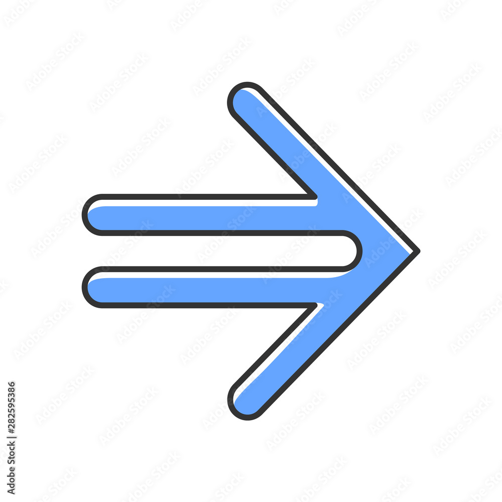Double-lined blue arrow color icon. Indicating sign, pointer button. Forward indicator ...
