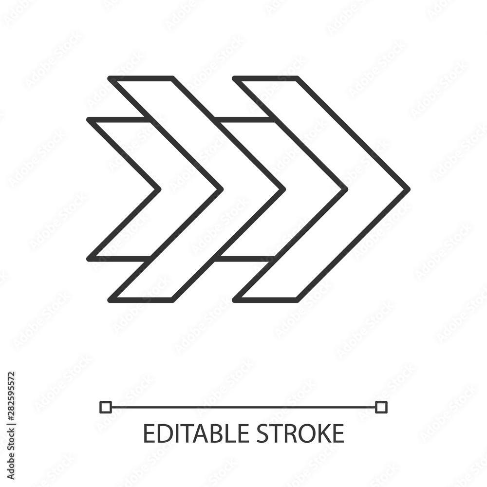 Double arrows linear icon. Fast forward right arrowhead. Rewinding button. Navigation pointer ...