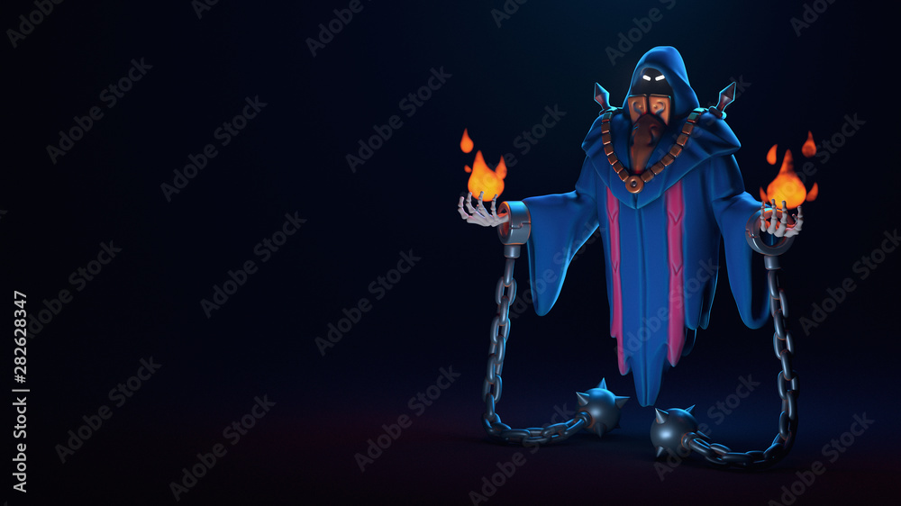 3d digital illustration of a necromancer sharpened in shackles floating ...