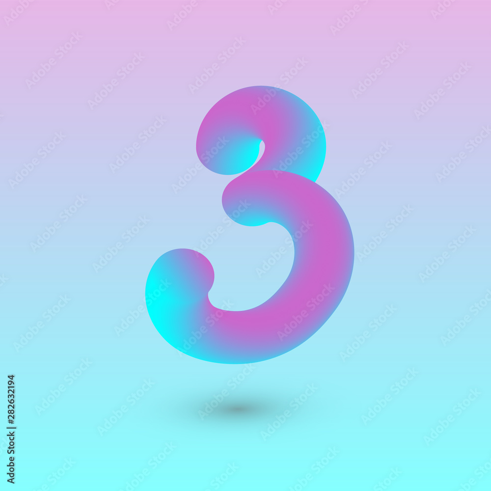 Three neon number 3 logo icon fluid set Stock Vector | Adobe Stock