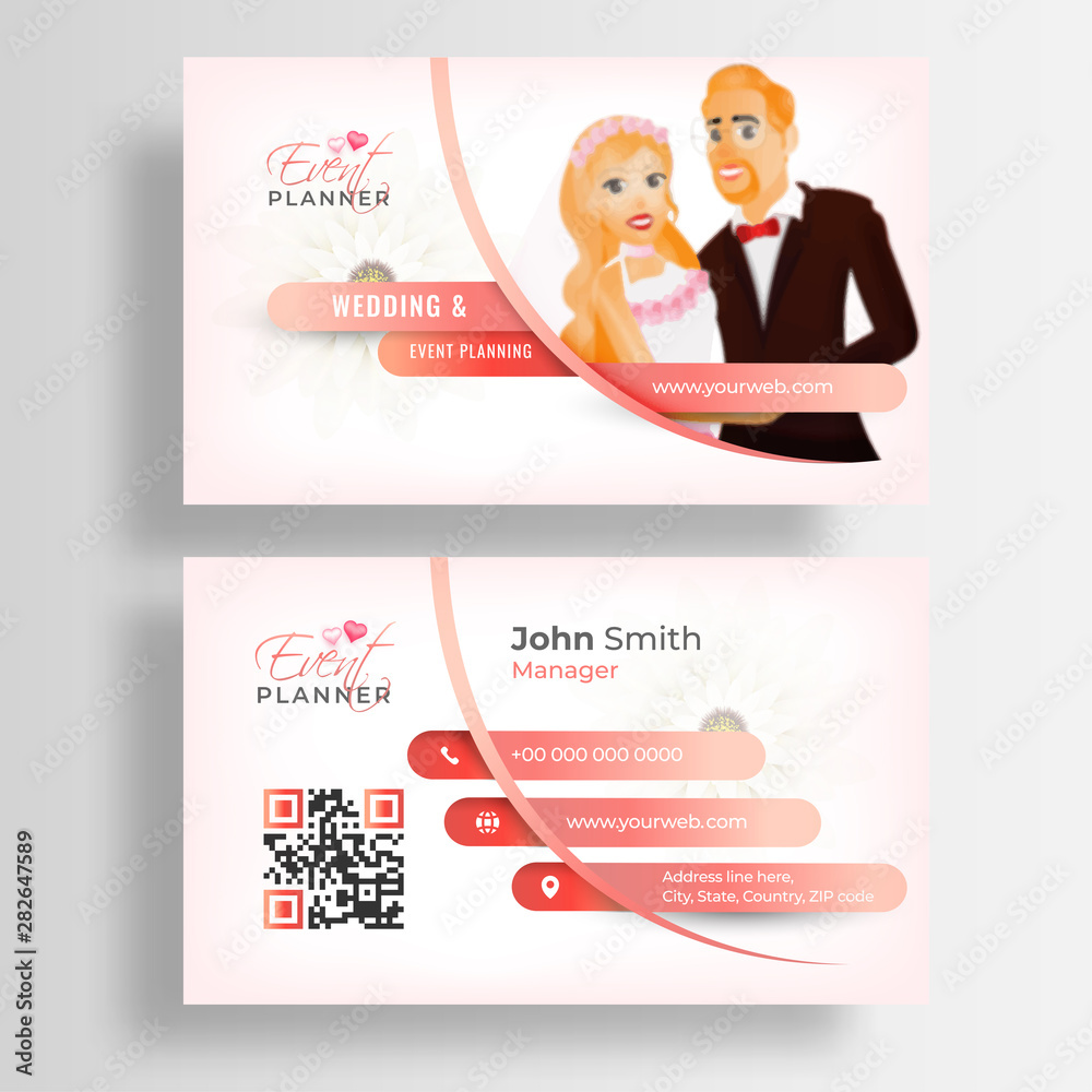 Front and back view of business card or visiting card design with ...