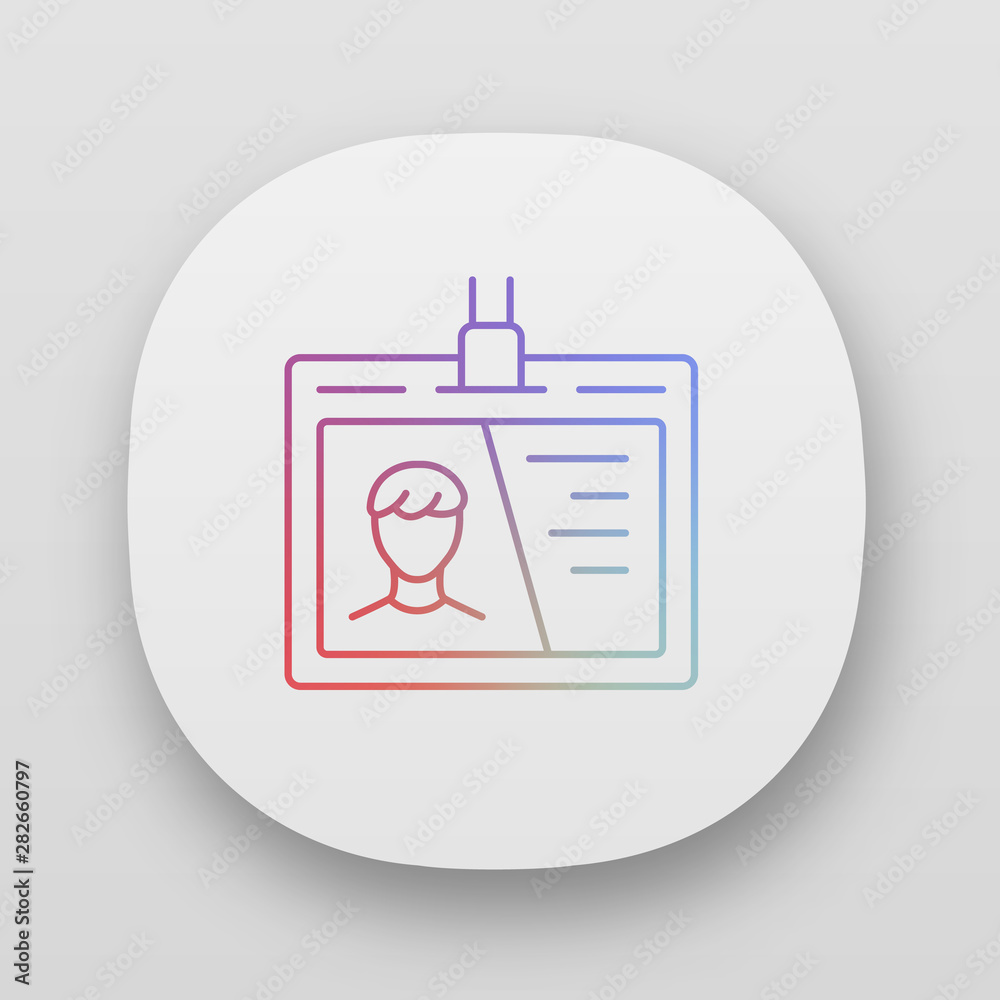 ID tag, identification document app icon. UI/UX user interface. Web or mobile application ...