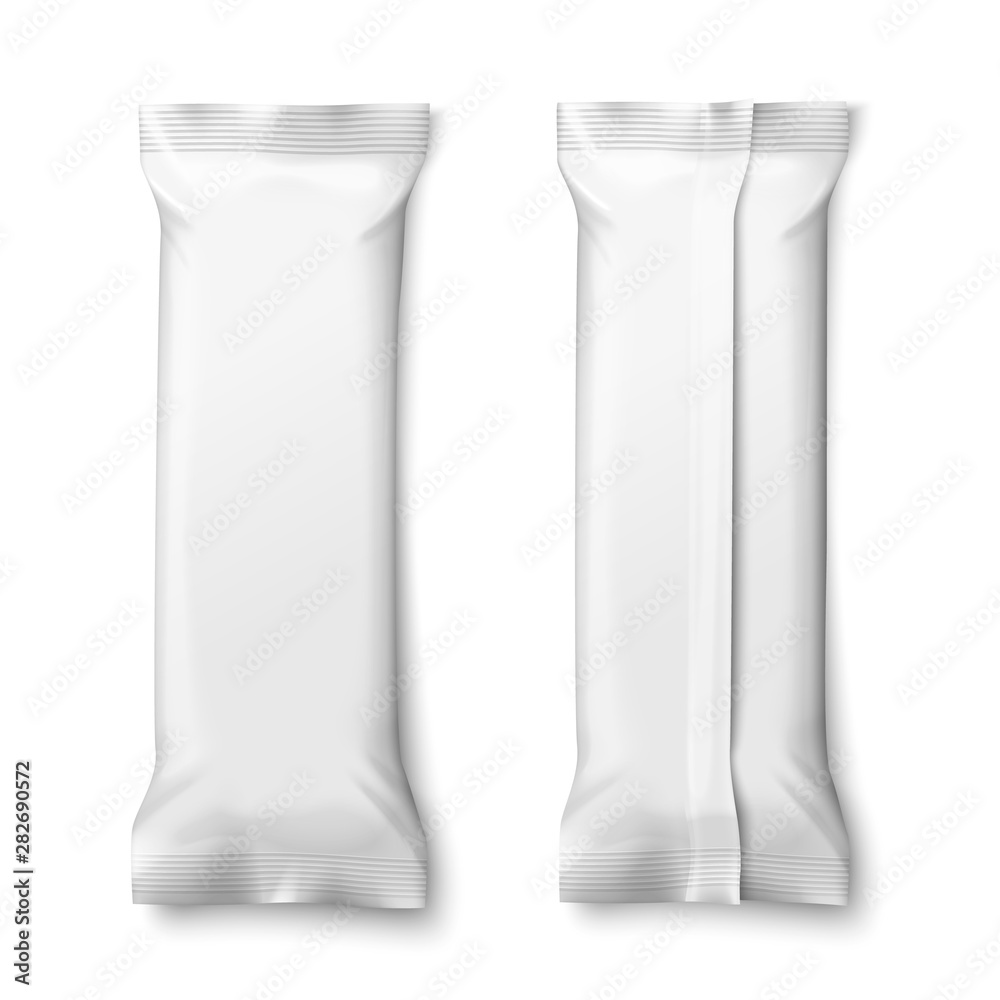 Vector realistic 3d white chocolate or wafer pack, front and back side ...