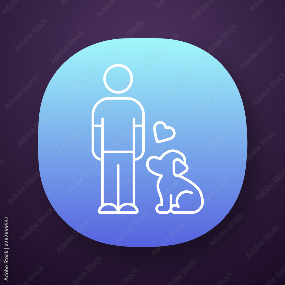 Animals welfare and help app icon. Pup and master. Pet adoption from ...