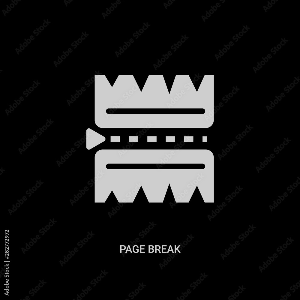 white page break vector icon on black background. modern flat page ...