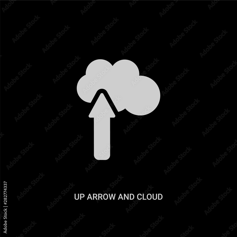 white up arrow and cloud vector icon on black background. modern flat ...