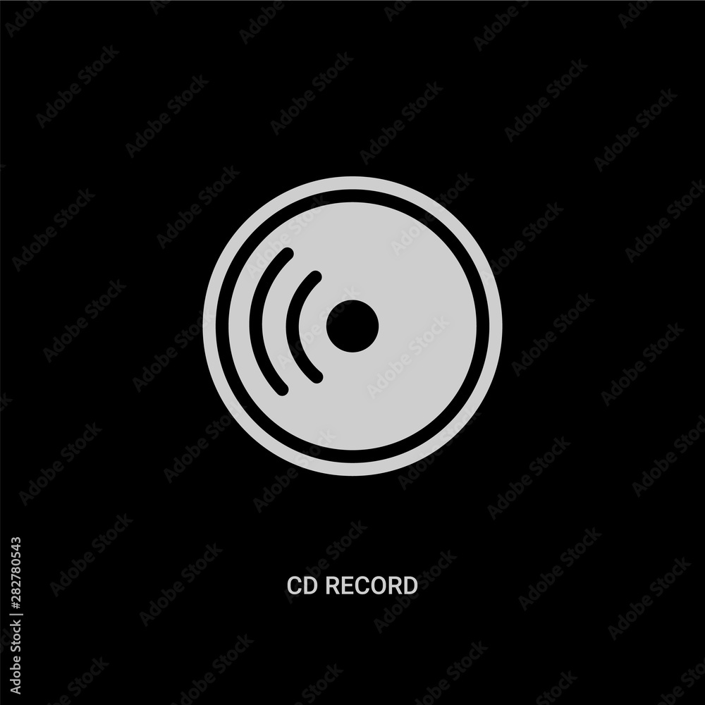 white cd record vector icon on black background. modern flat cd record ...