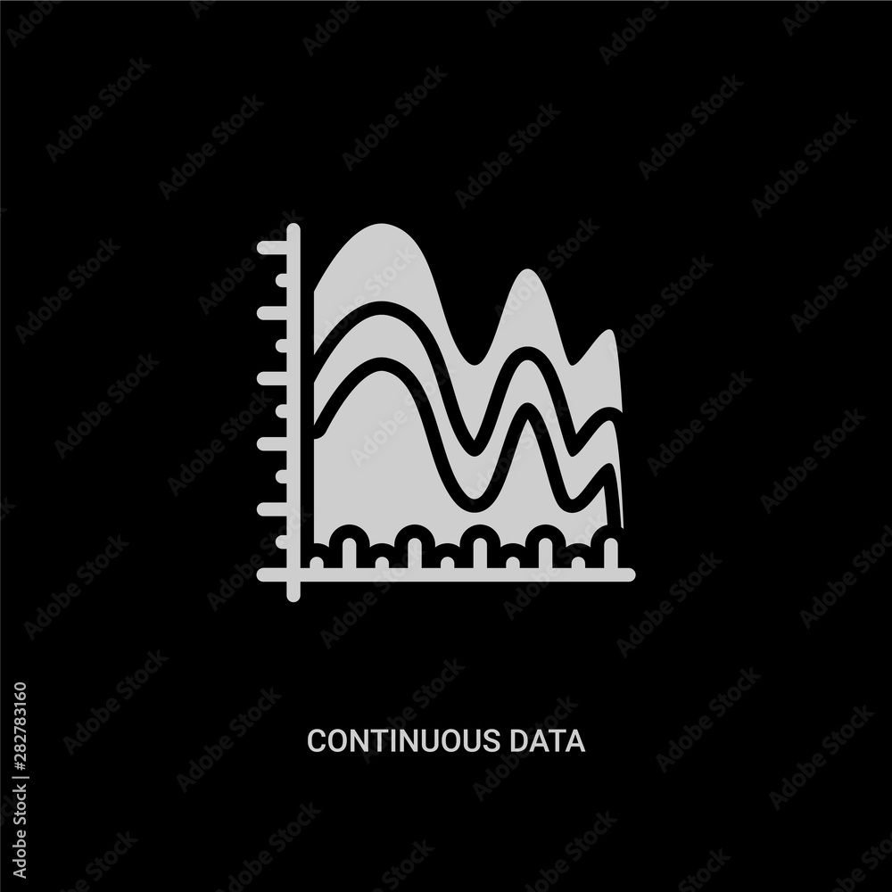 white continuous data graphic wave chart vector icon on black ...