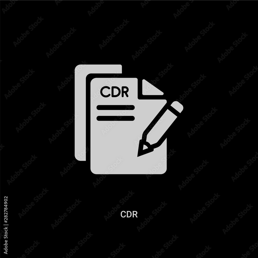 white cdr vector icon on black background. modern flat cdr from file ...