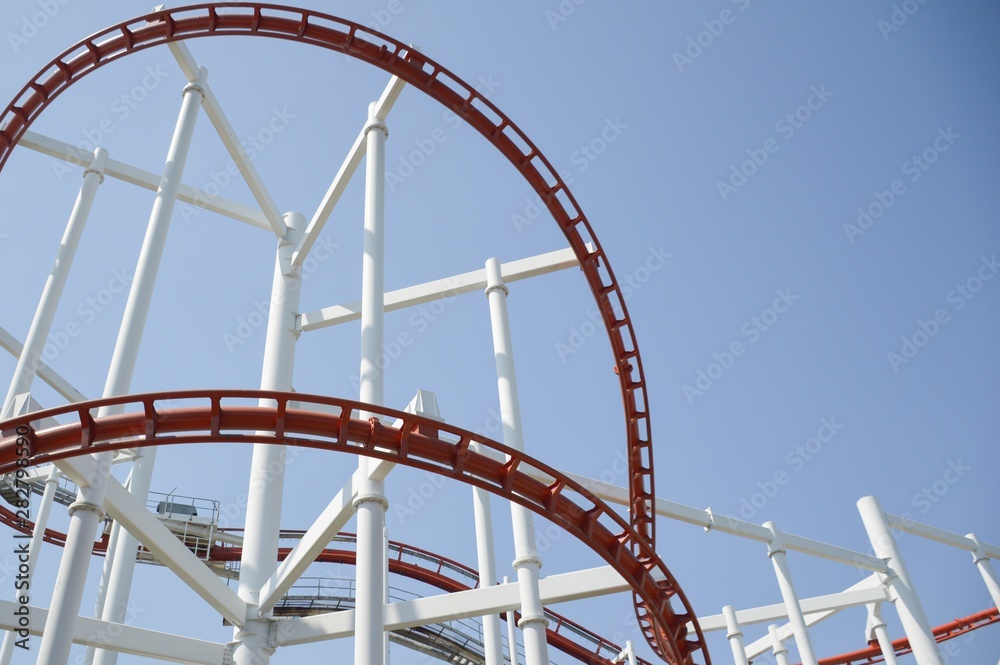 Roller coaster twisting rail track structure in the park Stock Photo ...