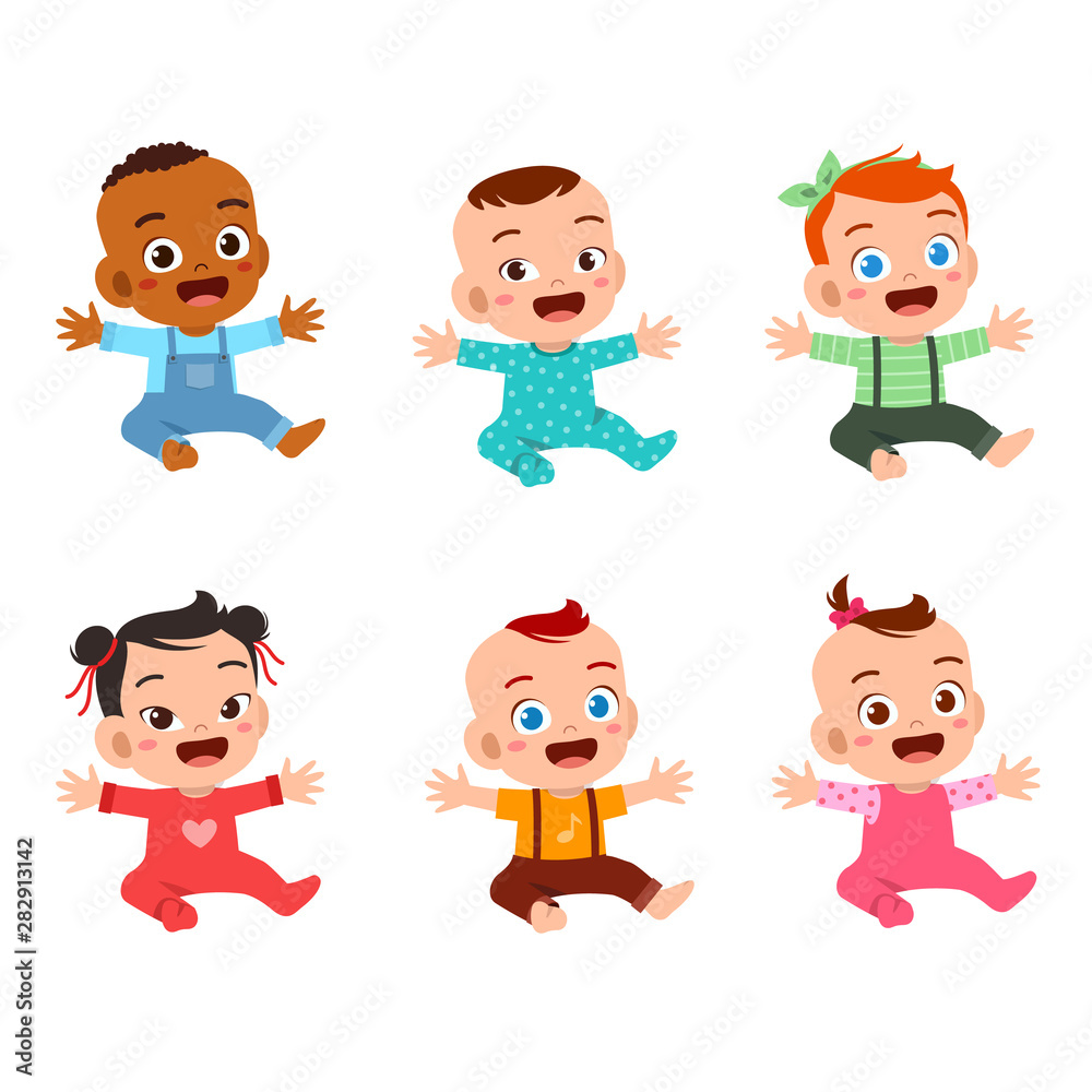 happy cute baby set bundle vector Stock Vector | Adobe Stock