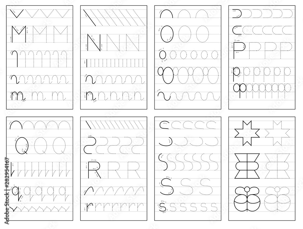 Set of black and white educational pages on line for kids book. Trace ...