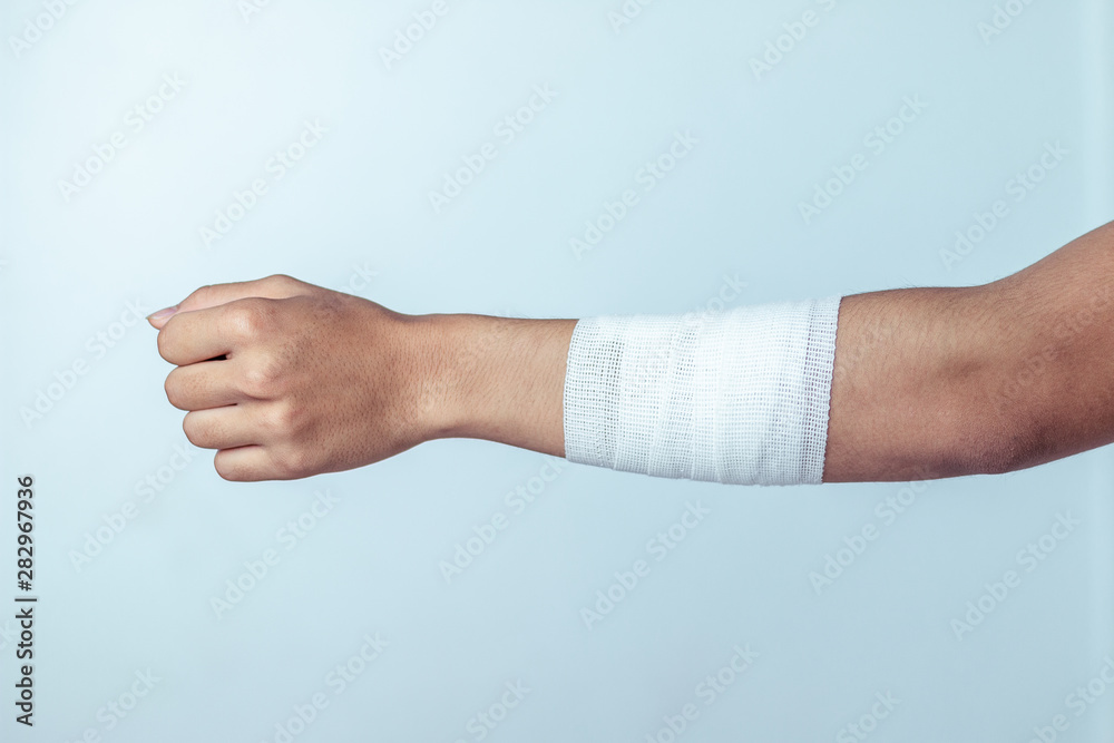 Wounds at the arm,bandages a hand wound pain medicine Stock Photo ...