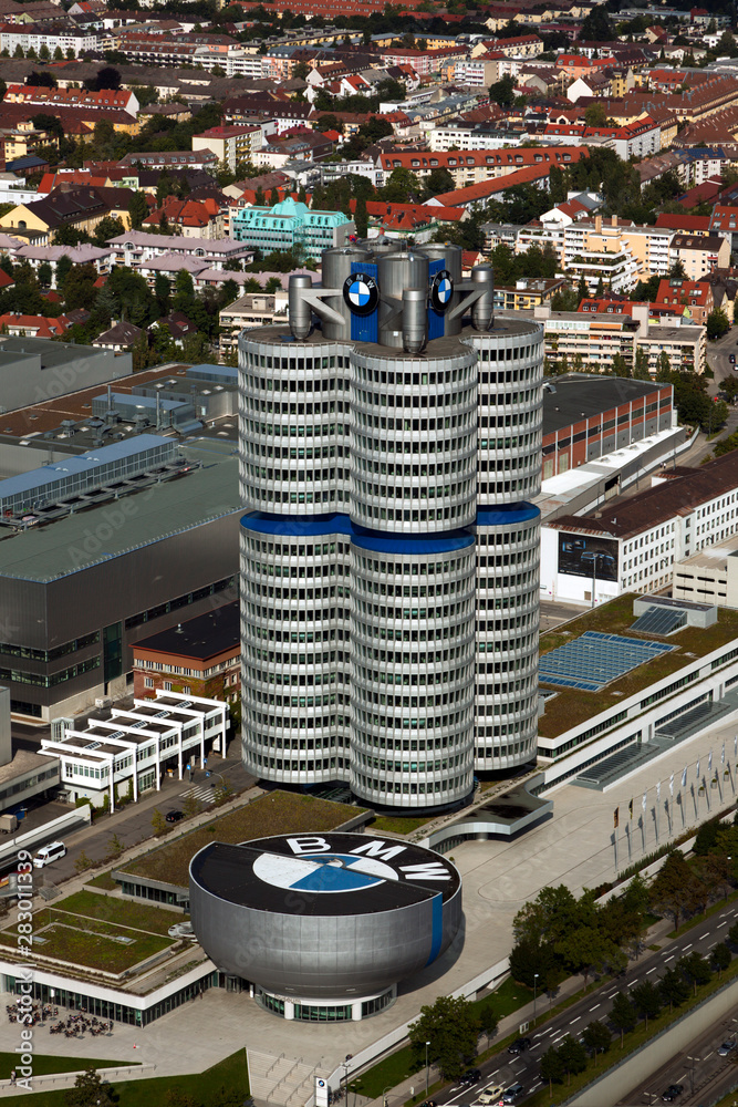 Munich, Germany - September 5, 2010: BMW headquarters building, the so ...