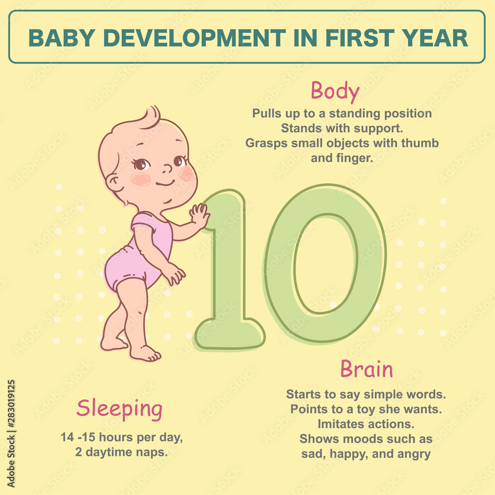 Little baby of 10 month. Physical, emotional development milestones in ...