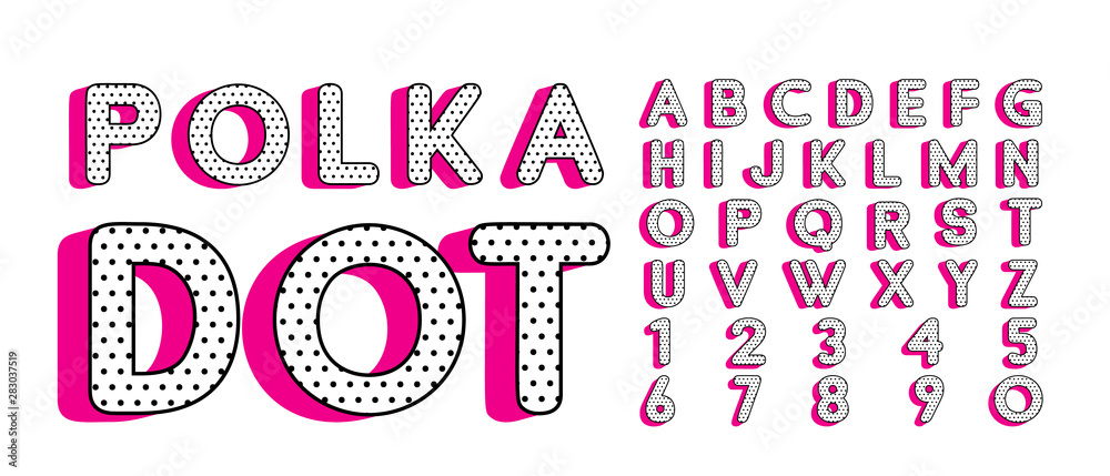 Cute polka dots 3D english alphabet letters set. Vector LOL doll ...