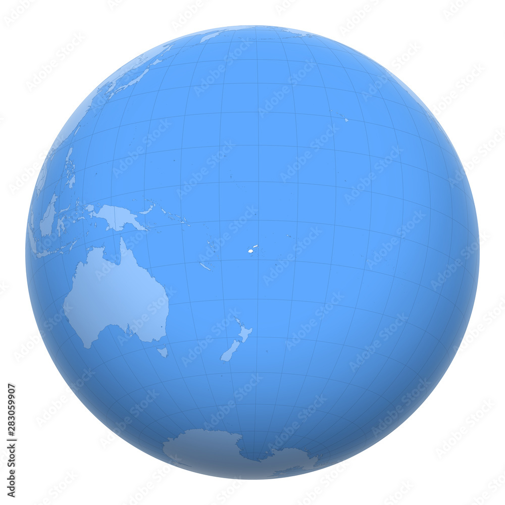 Fiji on the globe. Earth centered at the location of the Republic of ...